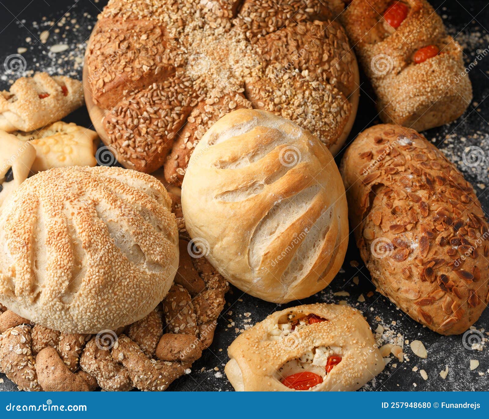 Fresh Homemade Different Types of Fresh Bread Stock Photo - Image of ...