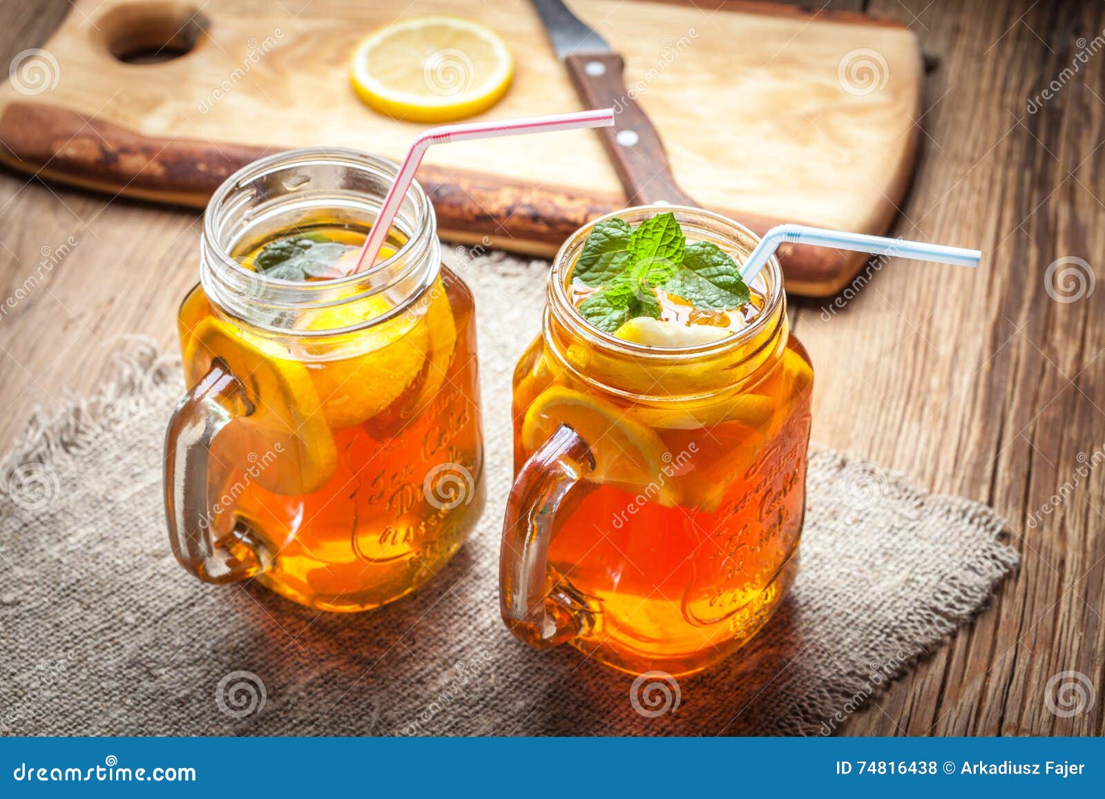 Fresh homemade ice tea. stock photo. Image of straw, freshness - 74816438