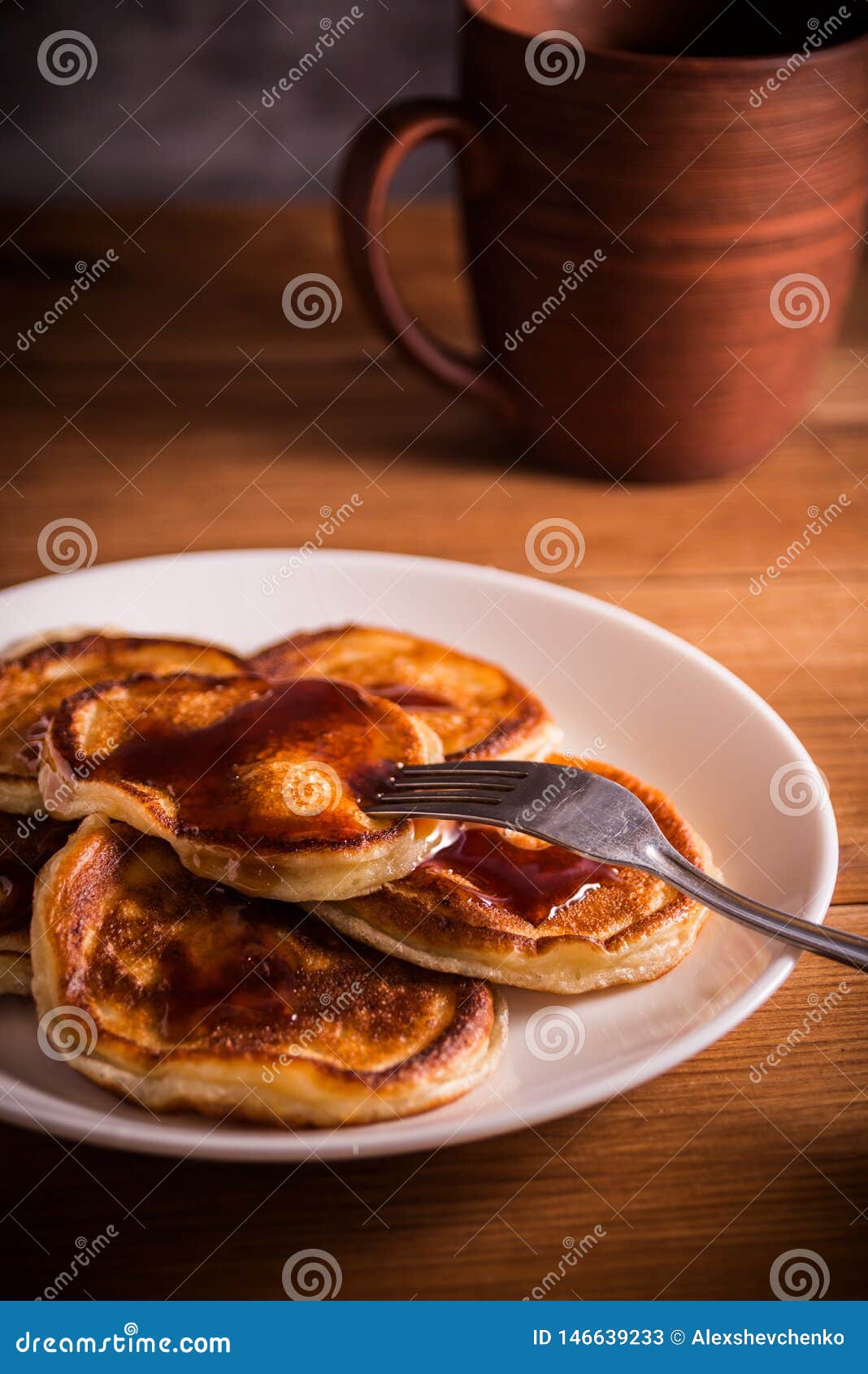 Fresh Homemade Pancakes On Rustic Wooden Table Stock Image - Image of ...