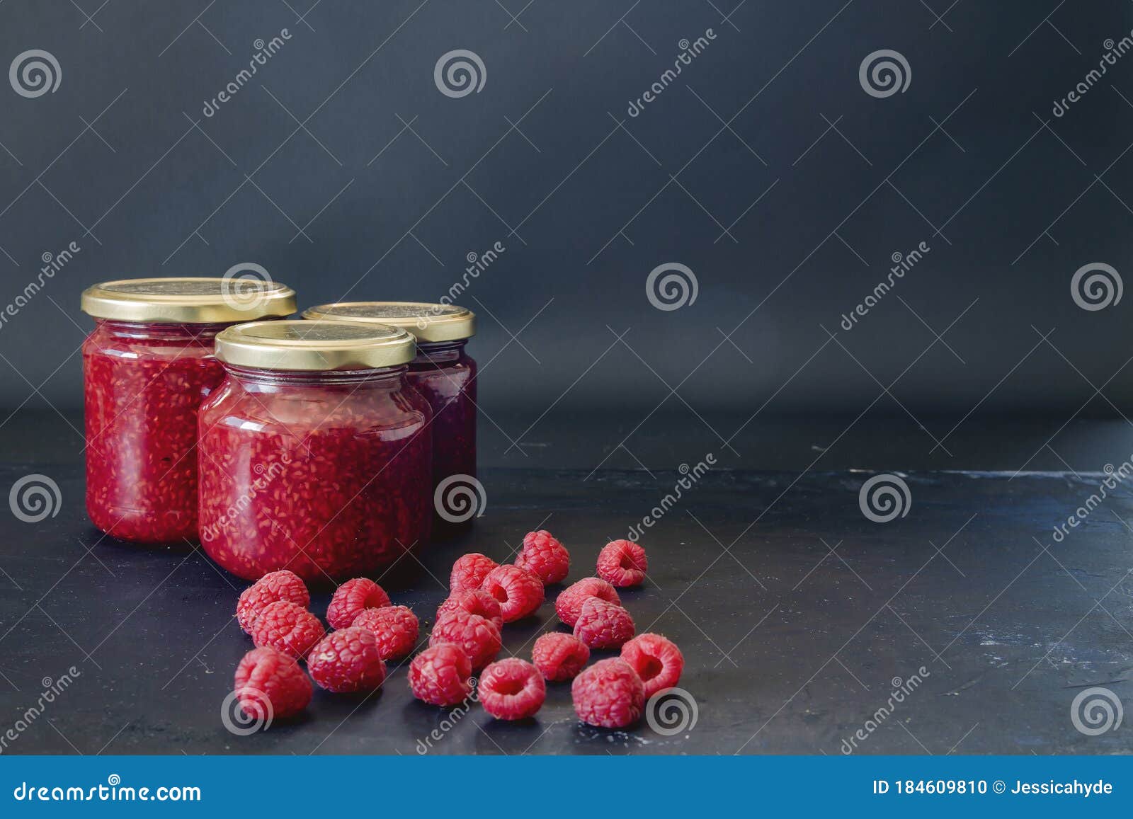 Fresh Homemade Raspberry Jam Jars Stock Photo - Image of dark, glass ...