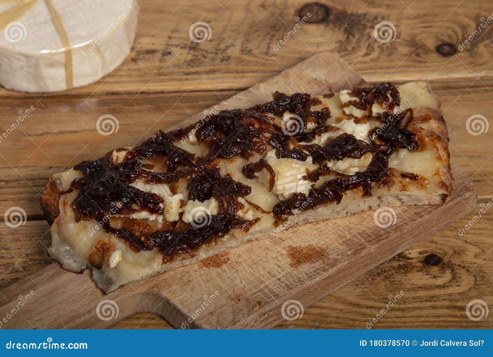 Fresh Homemade Rectangular Pizza with Brie Cheese and Caramelized Onion ...