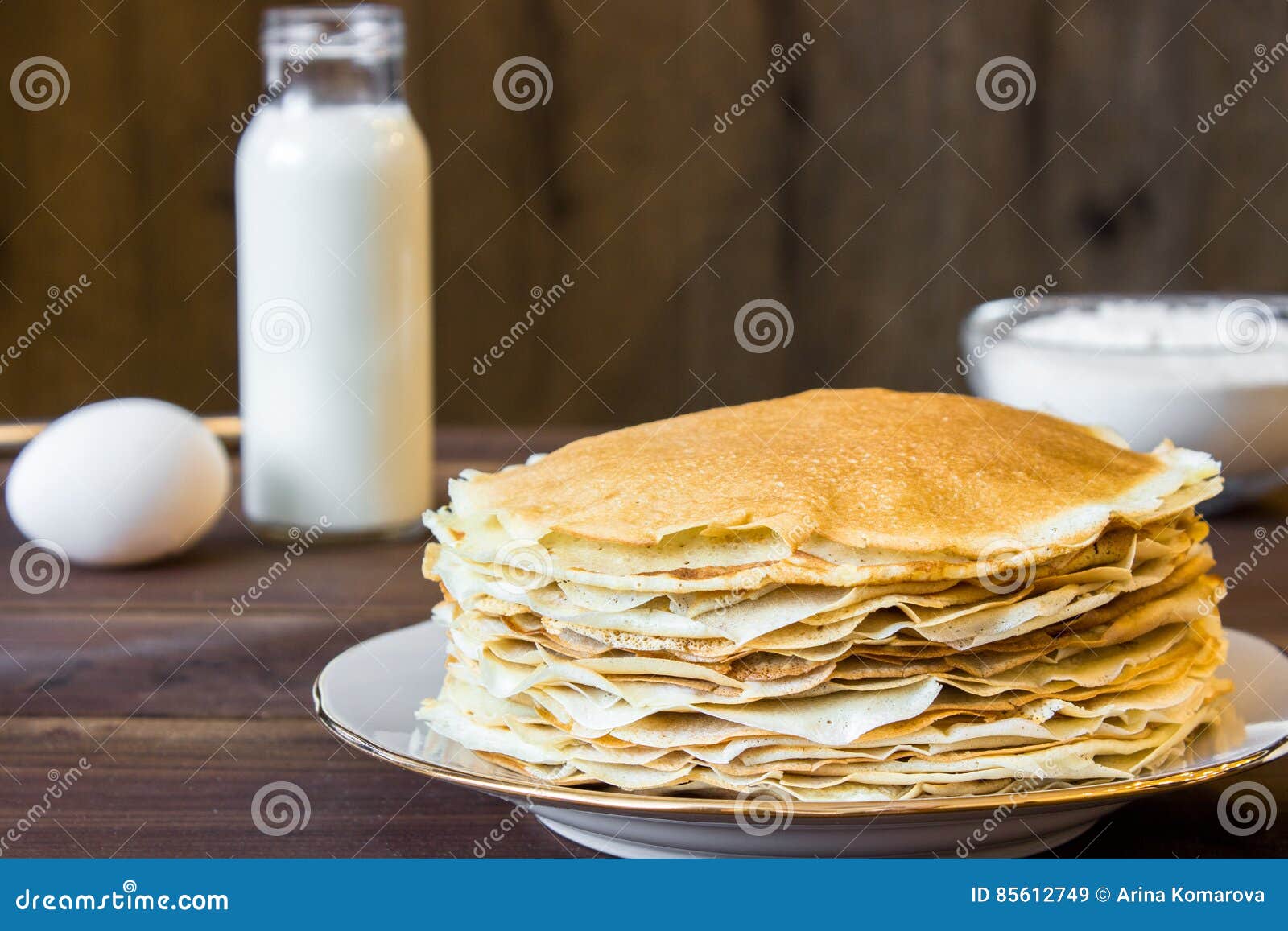Fresh Homemade Stack of Crepes with Ingredients Stock Image - Image of ...