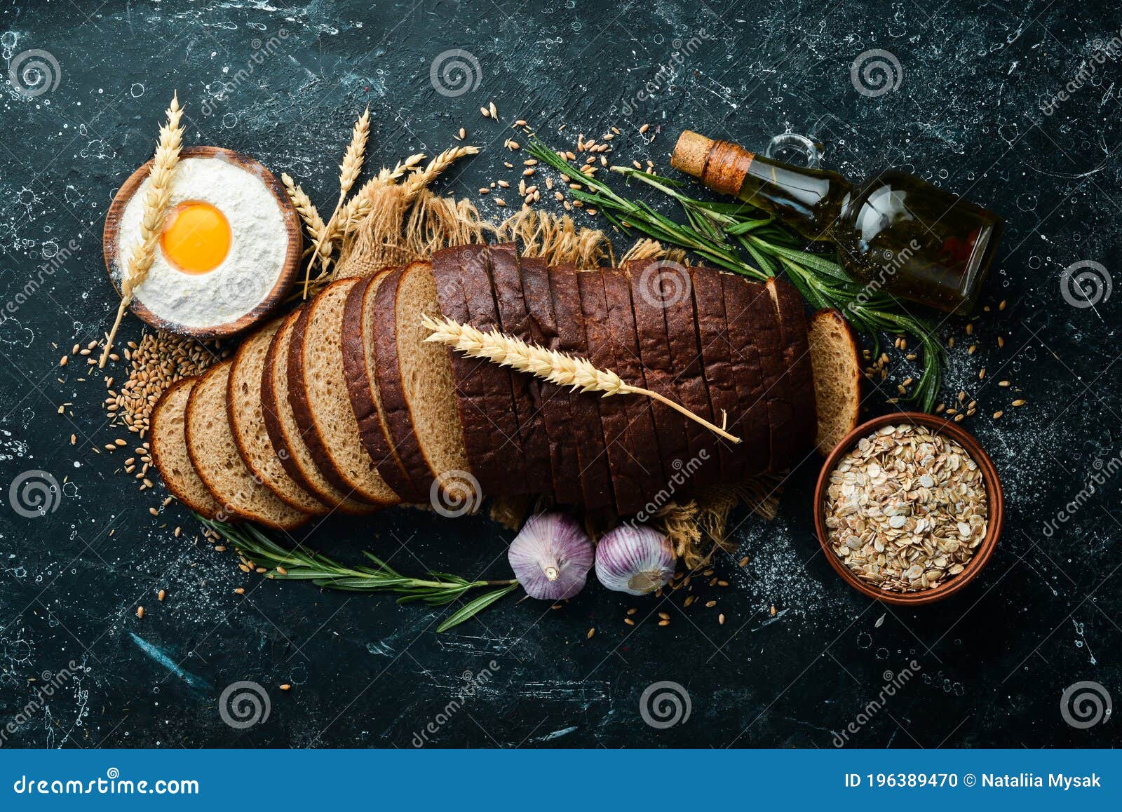 Homemade Wheat Bread On Dark Wooden Background With Particles Of Flour ...