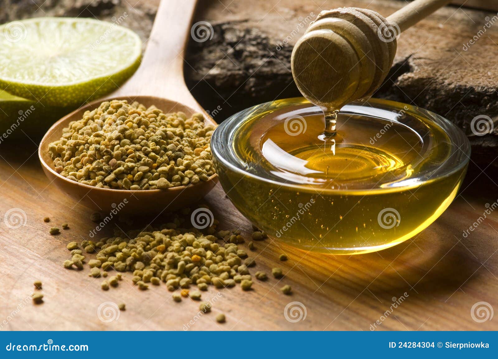Fresh honey and bee pollen stock photo. Image of golden - 24284304