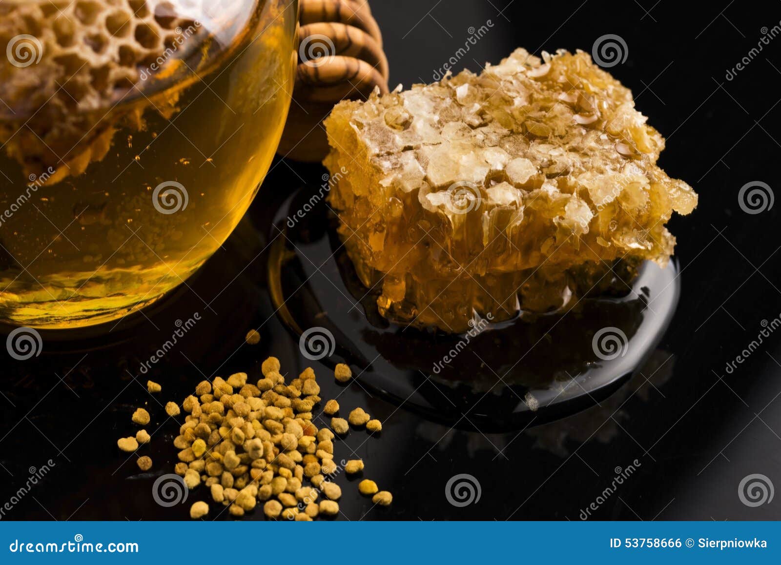 Fresh honey with honeycomb stock photo. Image of yellow - 53758666