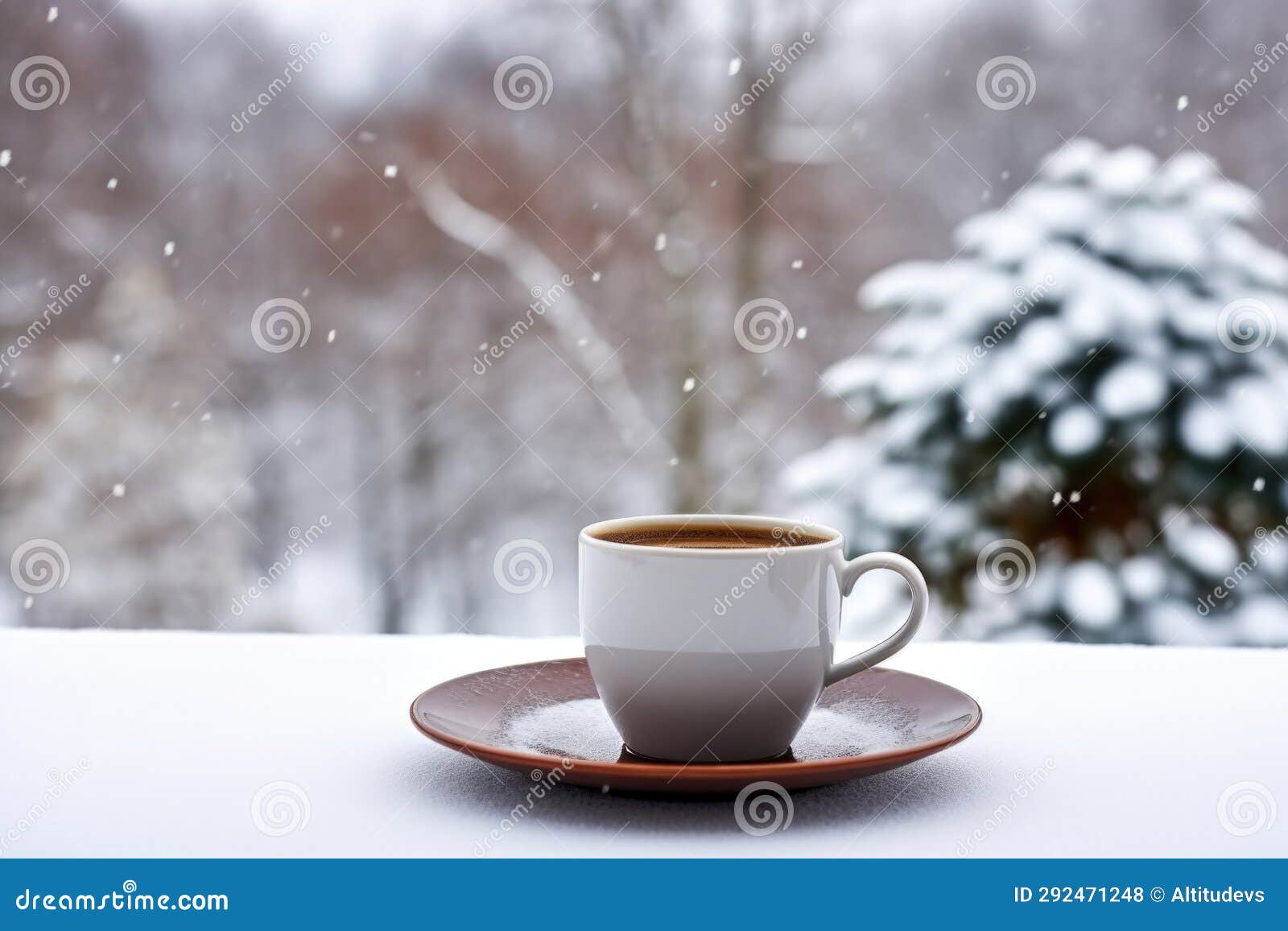 Fresh Hot Coffee in a Cup on a Snowy Outdoor Table Stock Photo - Image ...