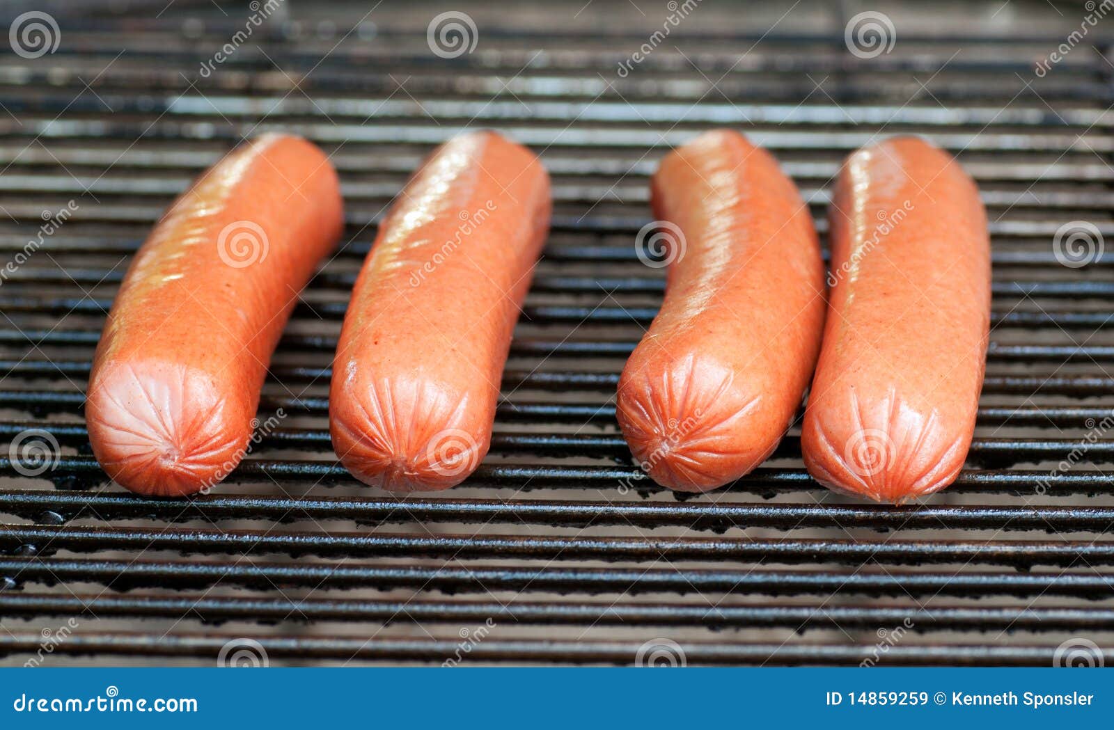 Fresh hot dogs on grill stock image. Image of snack, four - 14859259