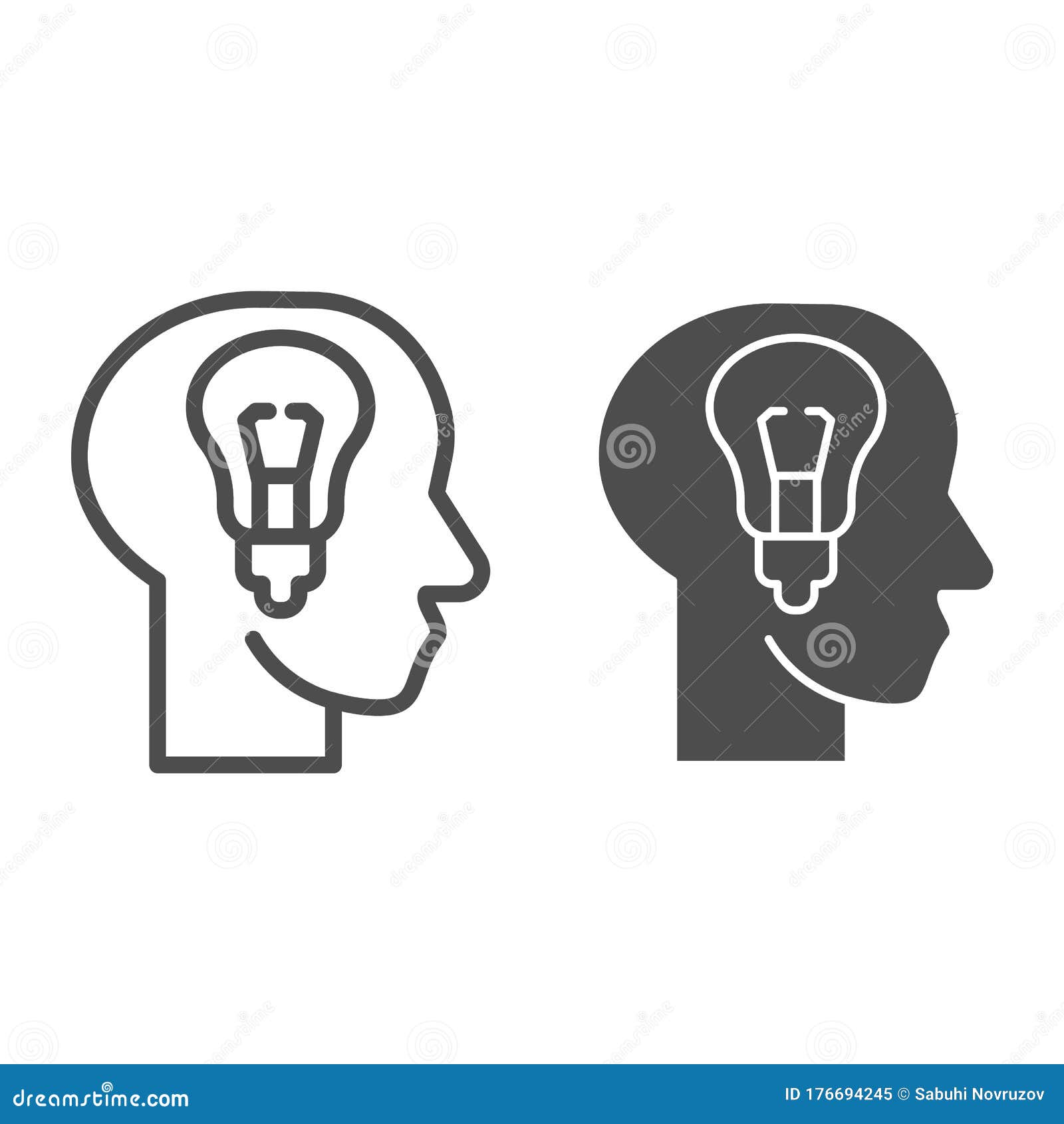 Fresh Idea in Mind Line and Solid Icon. Head with Light Bulb, Bright ...