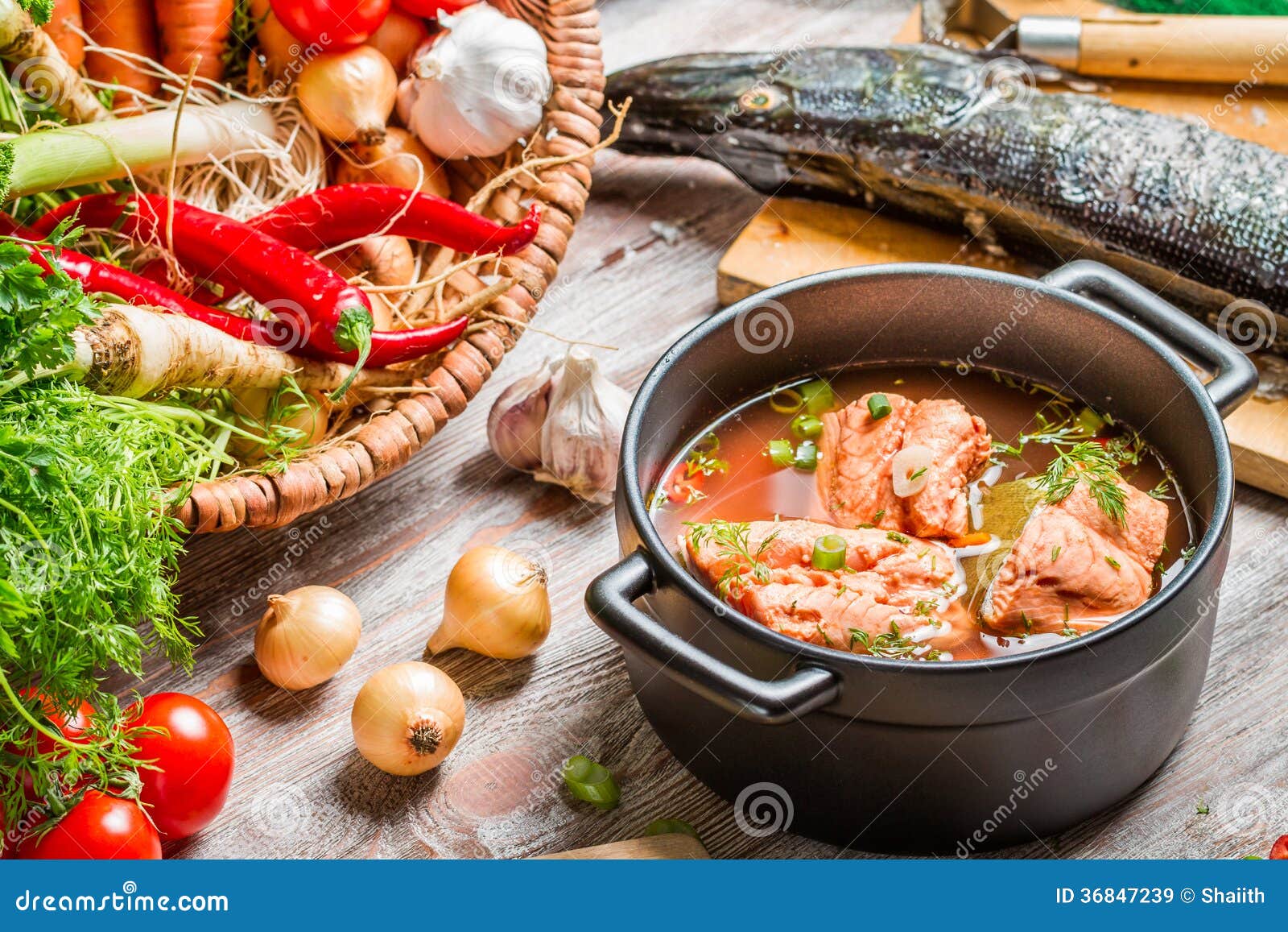 Fresh Ingredients for Fish Soup Stock Image - Image of freshness, chive ...