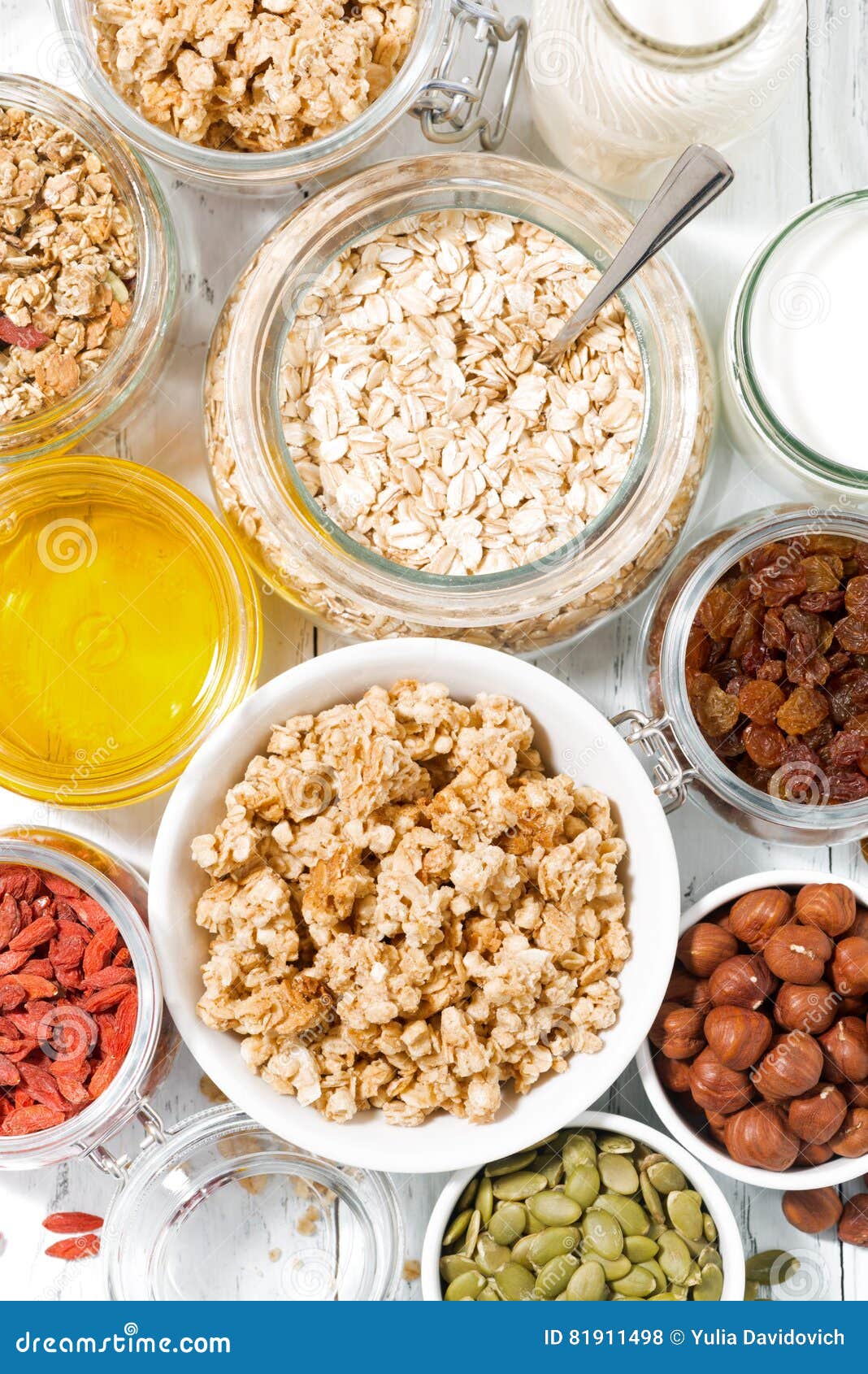 Fresh Ingredients for Healthy Breakfast, Vertical Top View Stock Photo ...