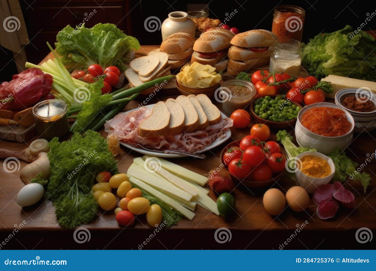 Fresh Ingredients Laid Out for a Sandwich Assembly Stock Illustration ...