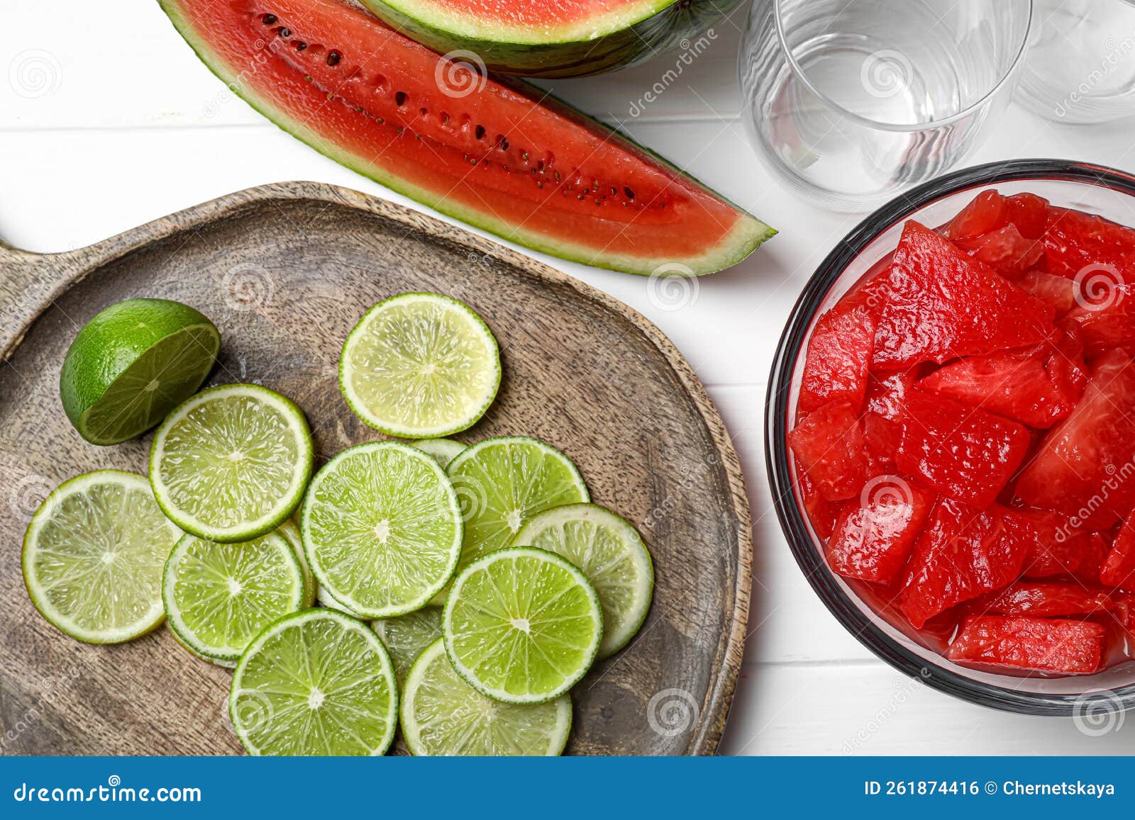 Fresh Ingredients for Making Watermelon Drink with Lime on White Table ...