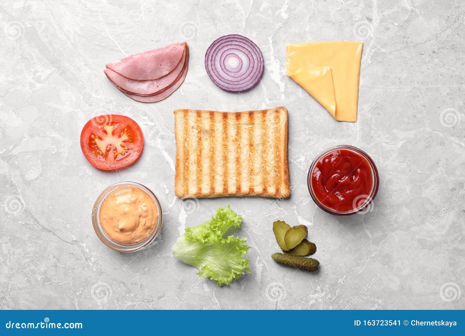Fresh Ingredients for Tasty Sandwich on Light Grey Background, Flat Lay ...