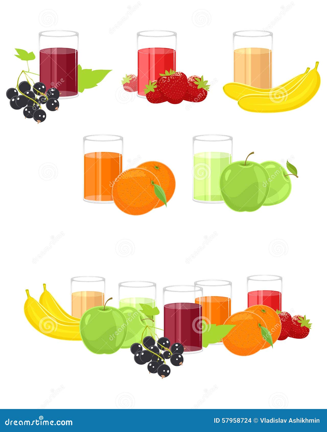 Fresh juices stock vector. Illustration of organic, white - 57958724