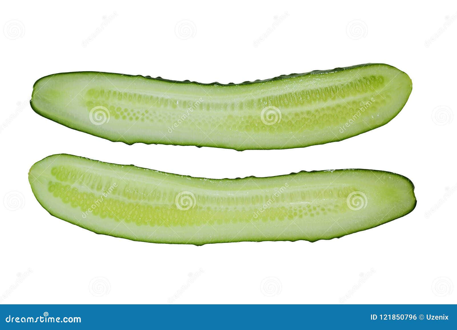 The Fresh, Juicy Cucumber Cut in Half, Isolated on a White Background ...