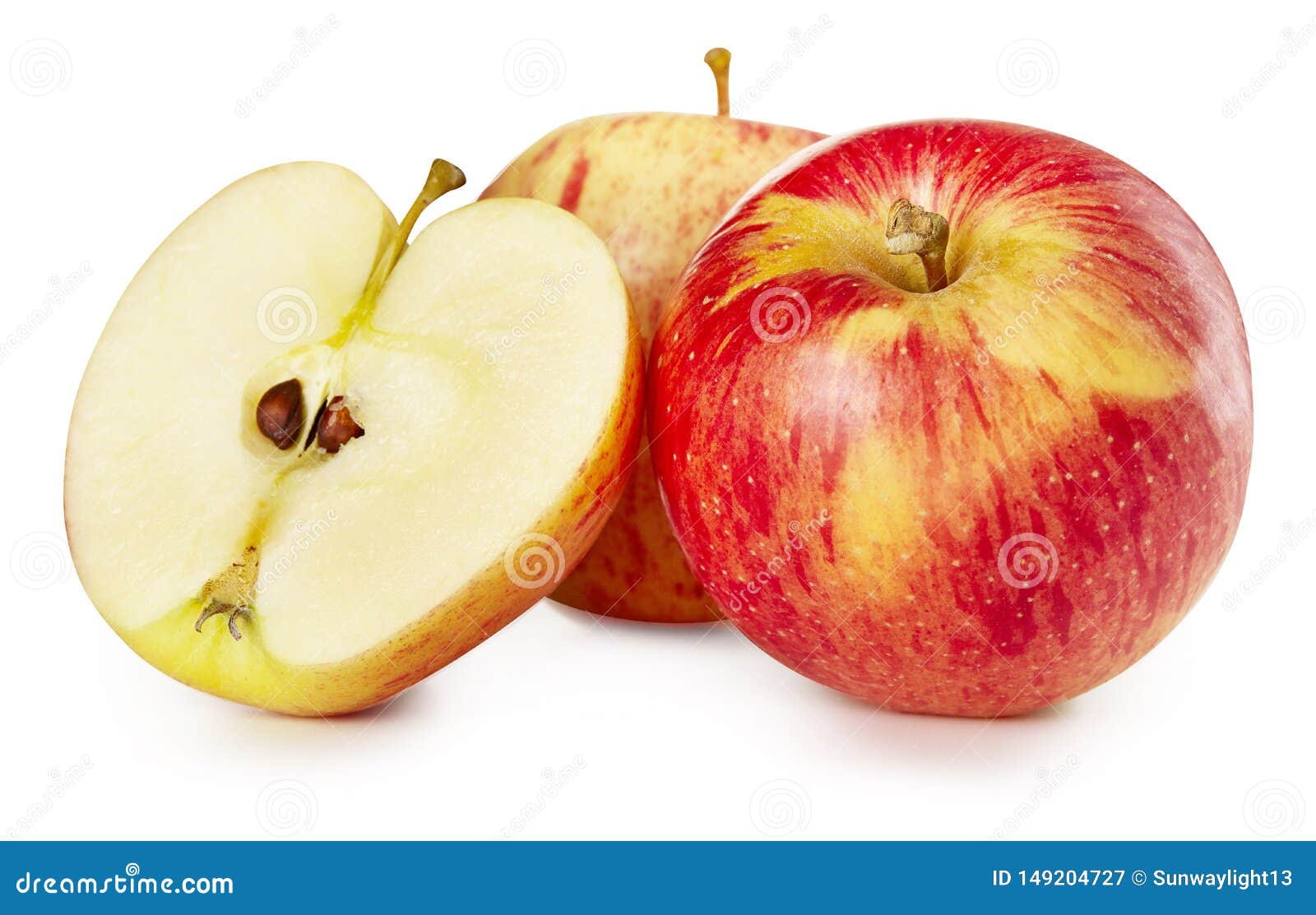 Fresh Juicy Red Apple and Half Apple. Front View Stock Image - Image of ...