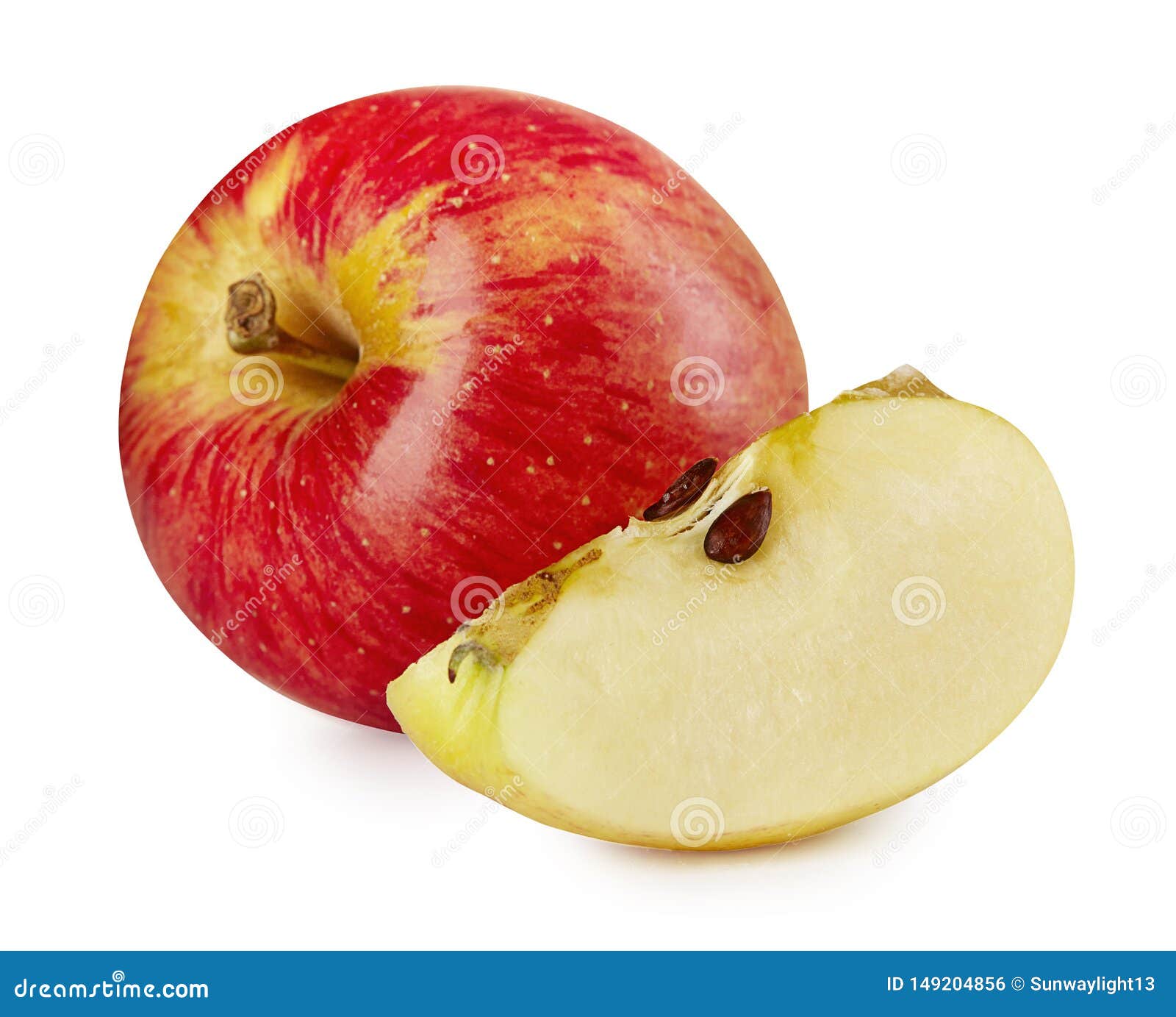 Fresh Juicy Red Apple with Segment. Front View Stock Photo - Image of ...