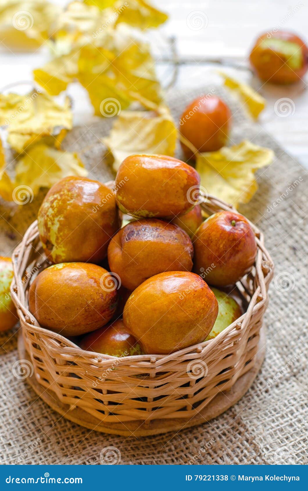 Fresh Jujube or Chinese Date in a Small Basket Stock Photo - Image of ...