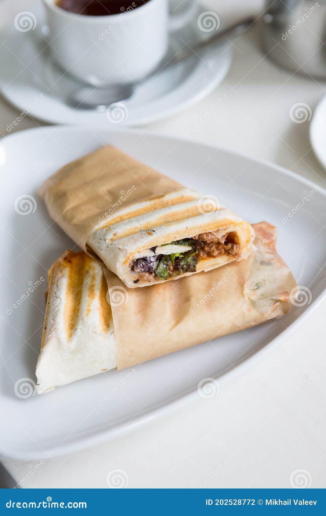Fresh Kebab Served on a a Cafe Table Stock Photo - Image of bread ...