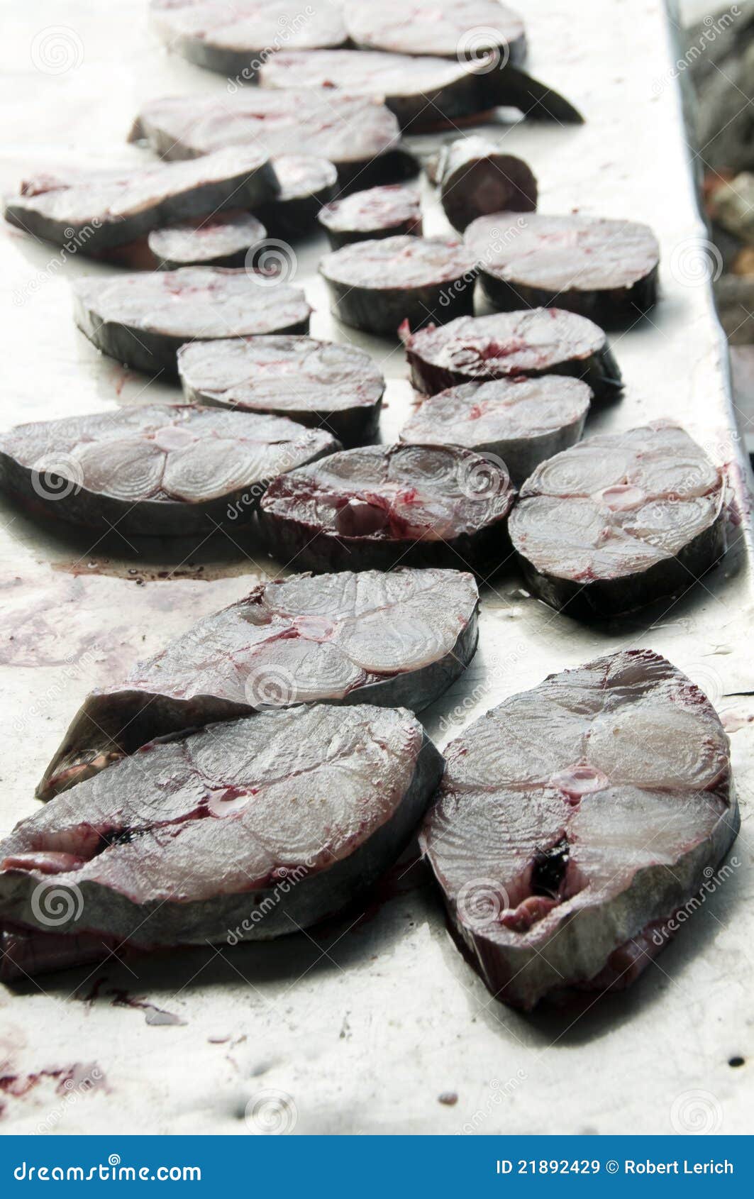Fresh King Fish Fillets Steaks on Cutting Board Stock Image - Image of ...