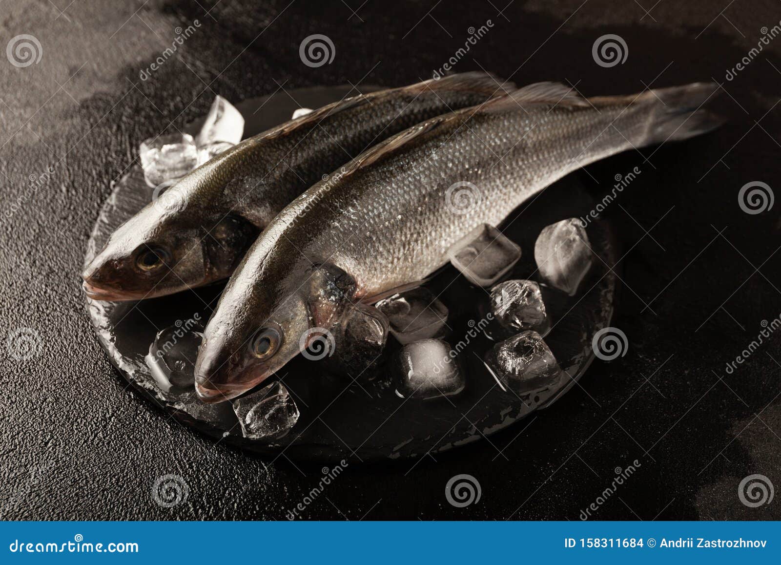 Fresh Labrax on Ice, Raw Sea Fish. Protein and Omega 3 Stock Photo ...