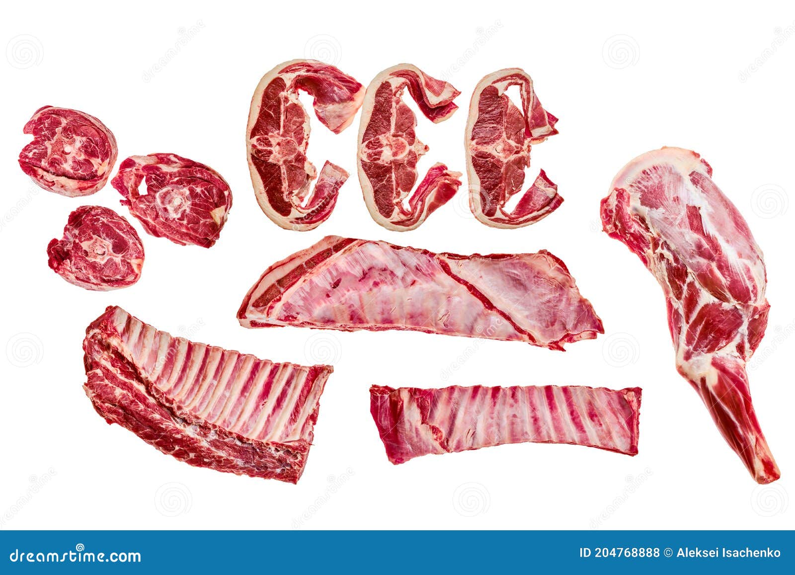 Fresh Lamb Cuts Isolated on White Stock Photo - Image of product ...