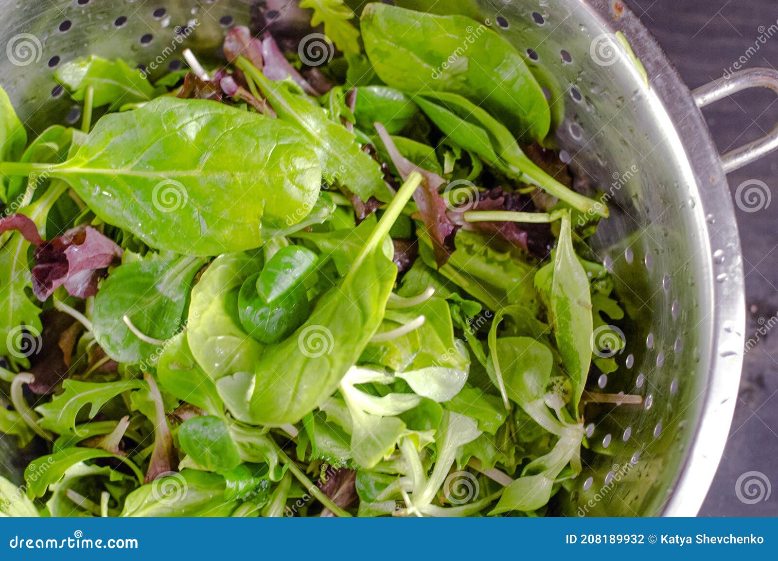 Fresh Leaves of Various Types of Salad in a Colander Stock Photo ...