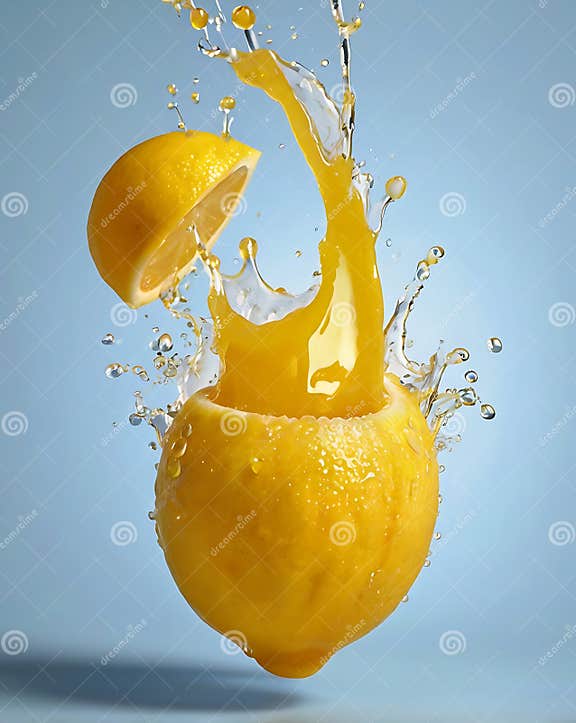 Fresh Lemon Juice Dripping from a Single Cut Lemon, Generate AI Stock ...