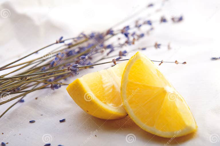 Fresh lemon with lavender stock photo. Image of dessert - 22542262