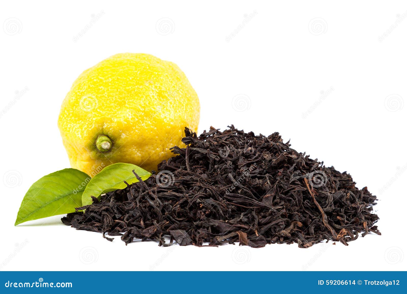 Fresh Lemon and Leaves Black Tea on a White Background. Stock Photo ...
