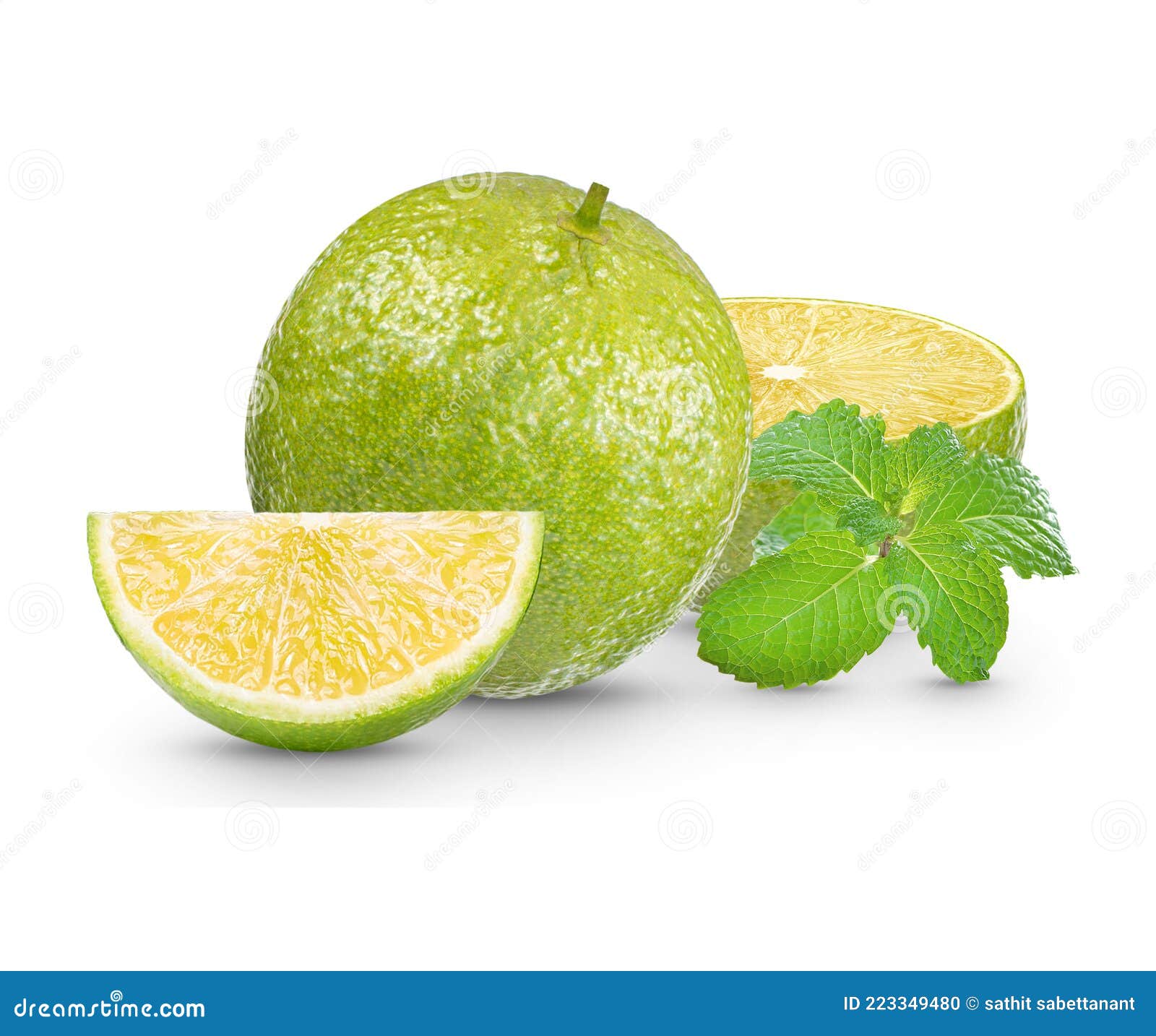 Fresh Lemon with Mint Leaves Isolated on White Background Stock Photo ...