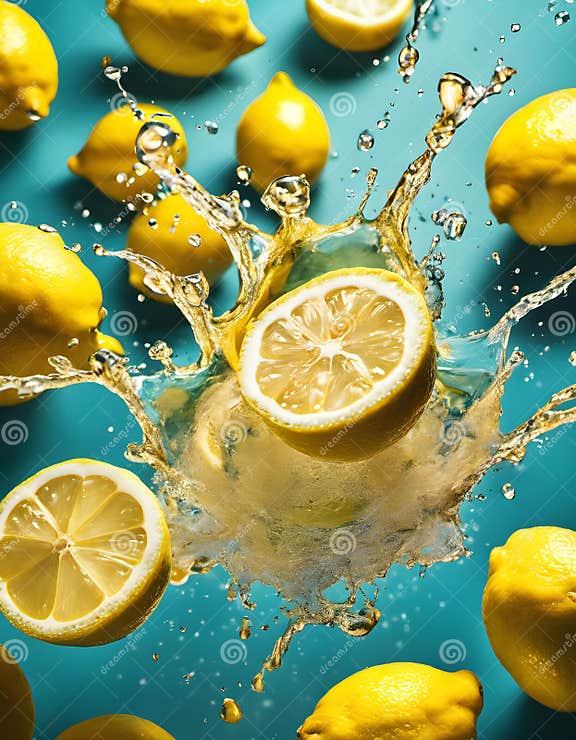 Fresh Lemon and Powerful Liquid Explosion Stock Illustration ...