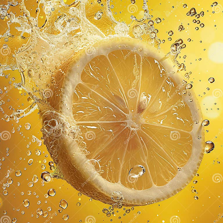 A Fresh Lemon Slice Exploding with Juicy Bubbles Stock Illustration ...