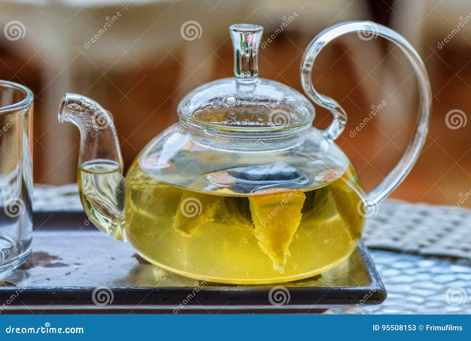 Fresh lemon tea in teapot stock image. Image of herbal - 95508153