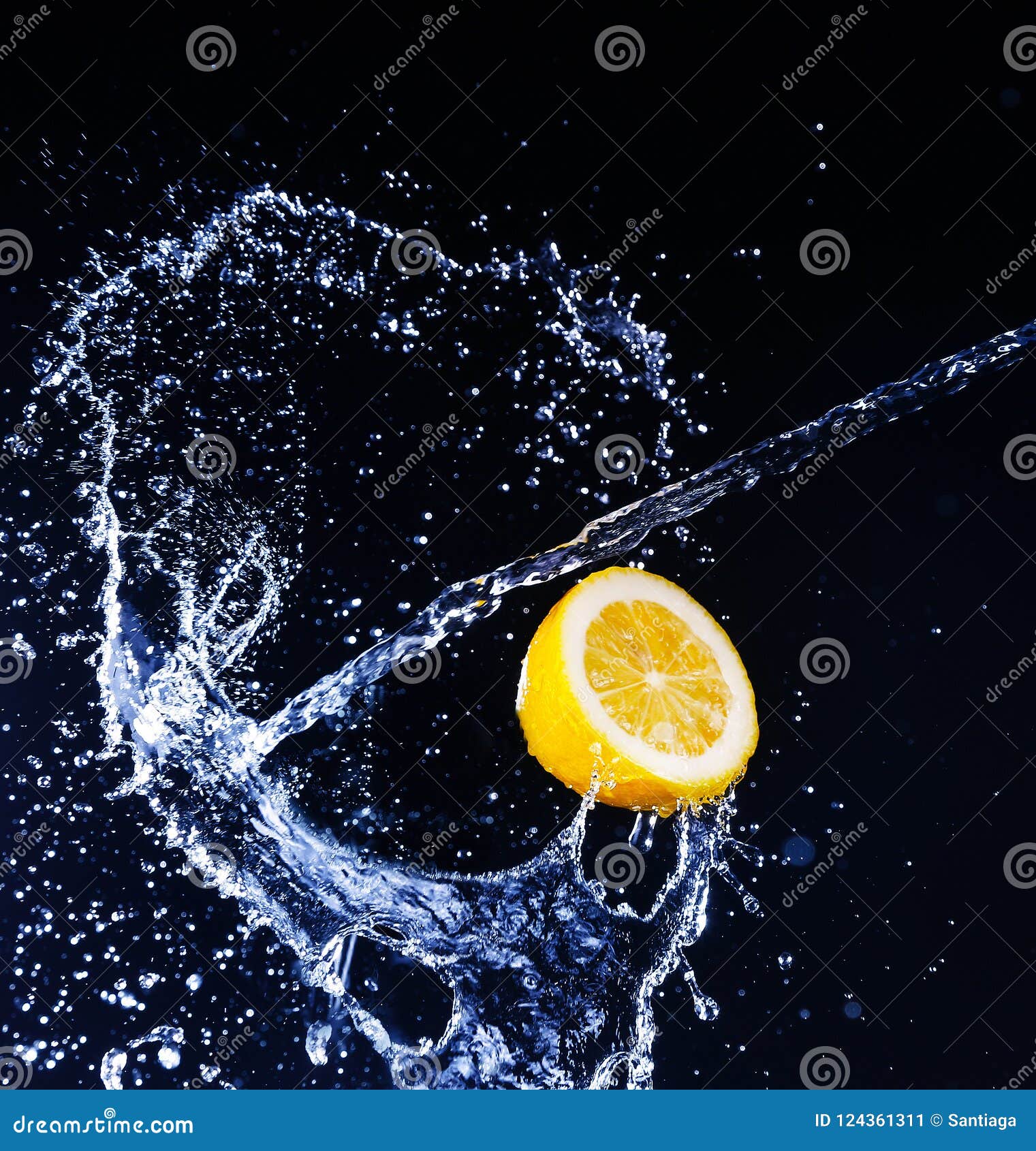 Lemon into Water Splash on Black Background Stock Image - Image of ...