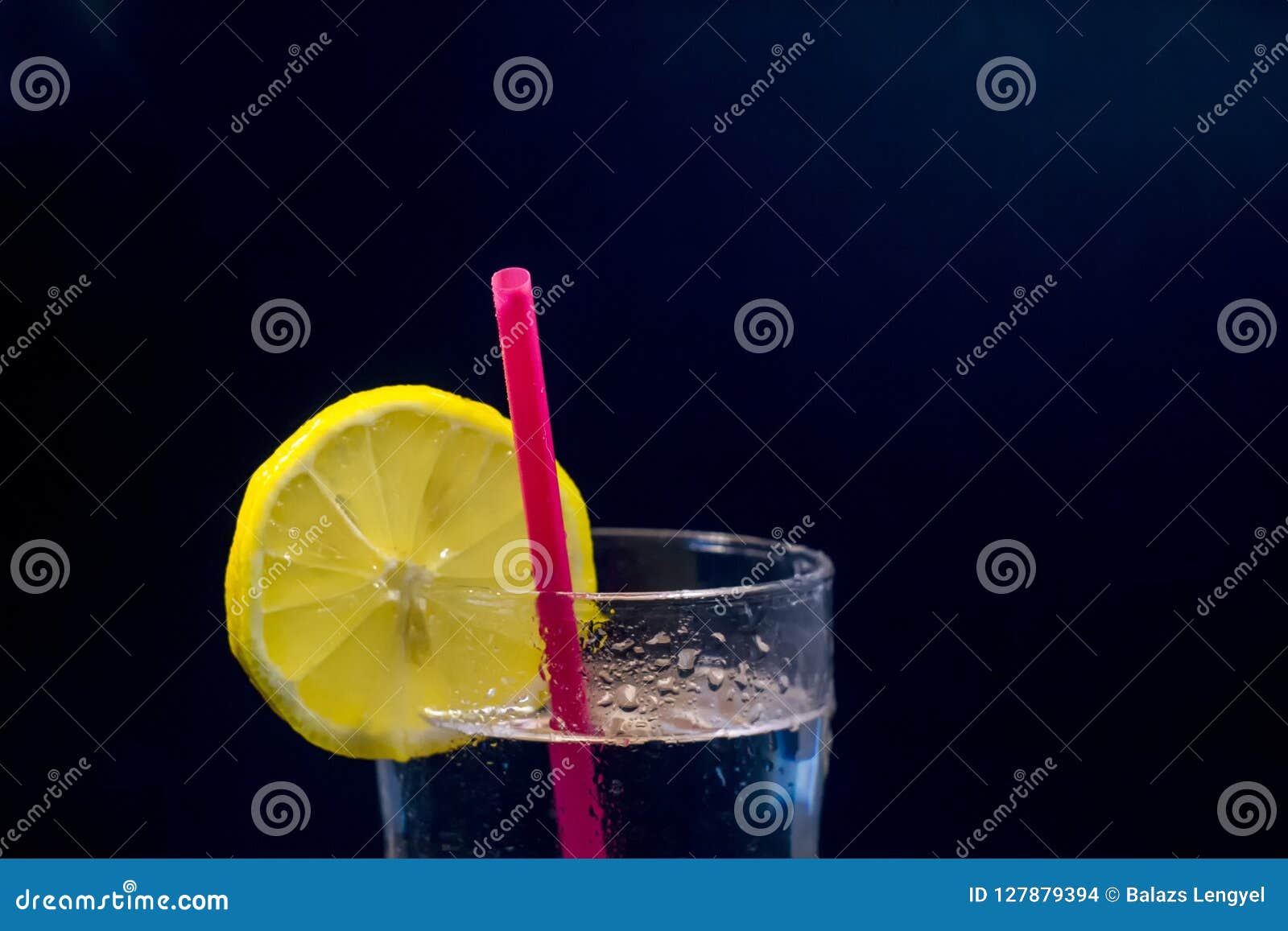 Fresh Lemonade, Lemon And Drinking Straw Isolated On Black Background ...