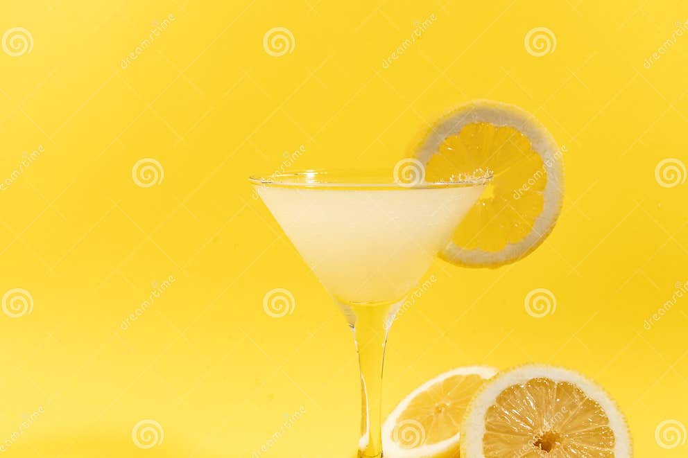 Fresh Lemonade with Lemon on Yellow Background Stock Image - Image of ...