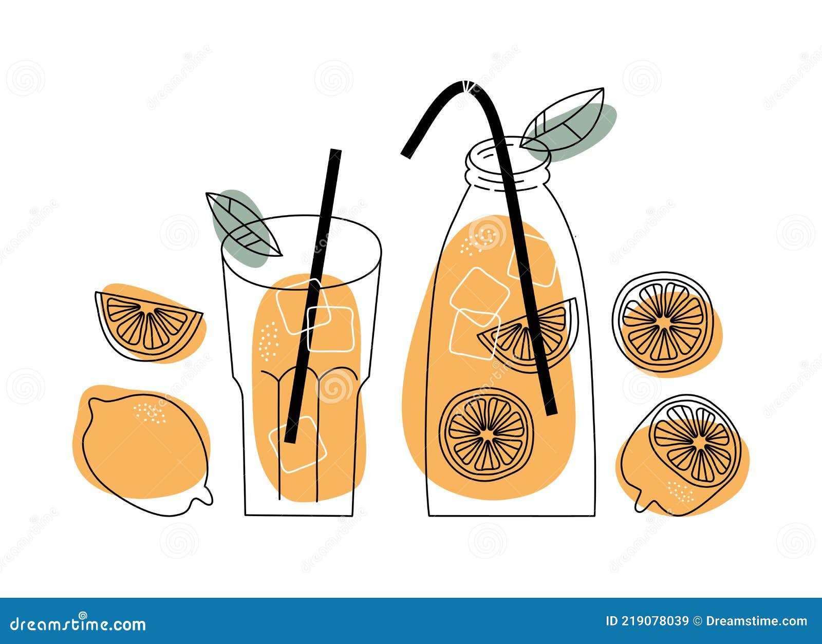 Fresh Lemonade and it S Ingredients in Doodle Sketch Style. Stock ...