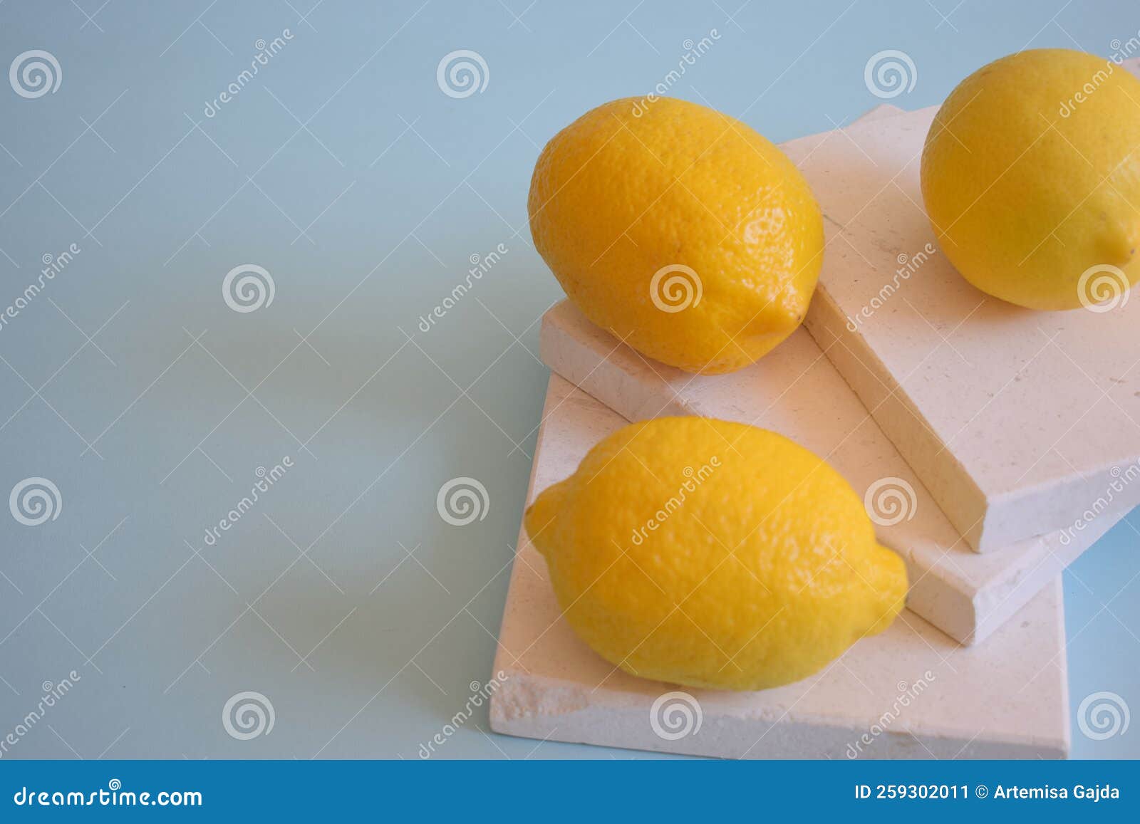Fresh Lemons on a Blue Background Stock Image - Image of closeup, fruit ...