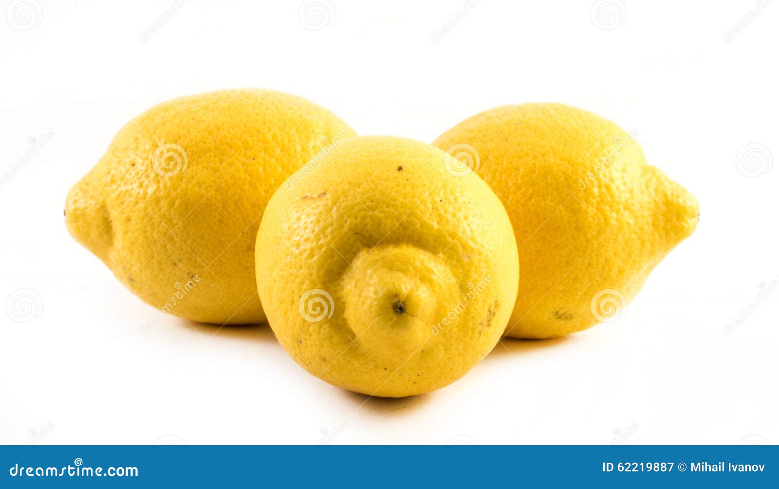 Fresh Lemons Lined Next To Each Other Front Side White Background Stock ...