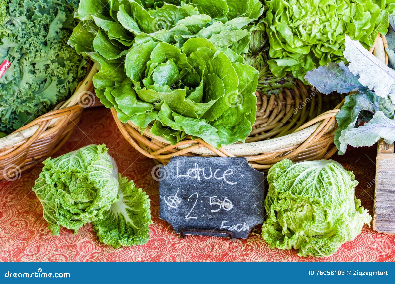 Fresh Lettuce Display at the Market Stock Image - Image of stand ...