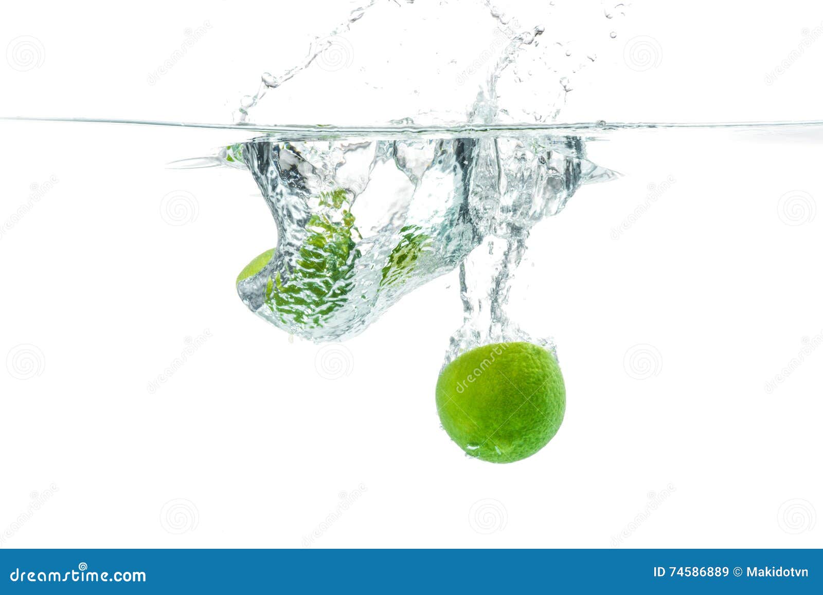 Fresh Lime Dropped into the Water with Water Splash on a White B Stock ...