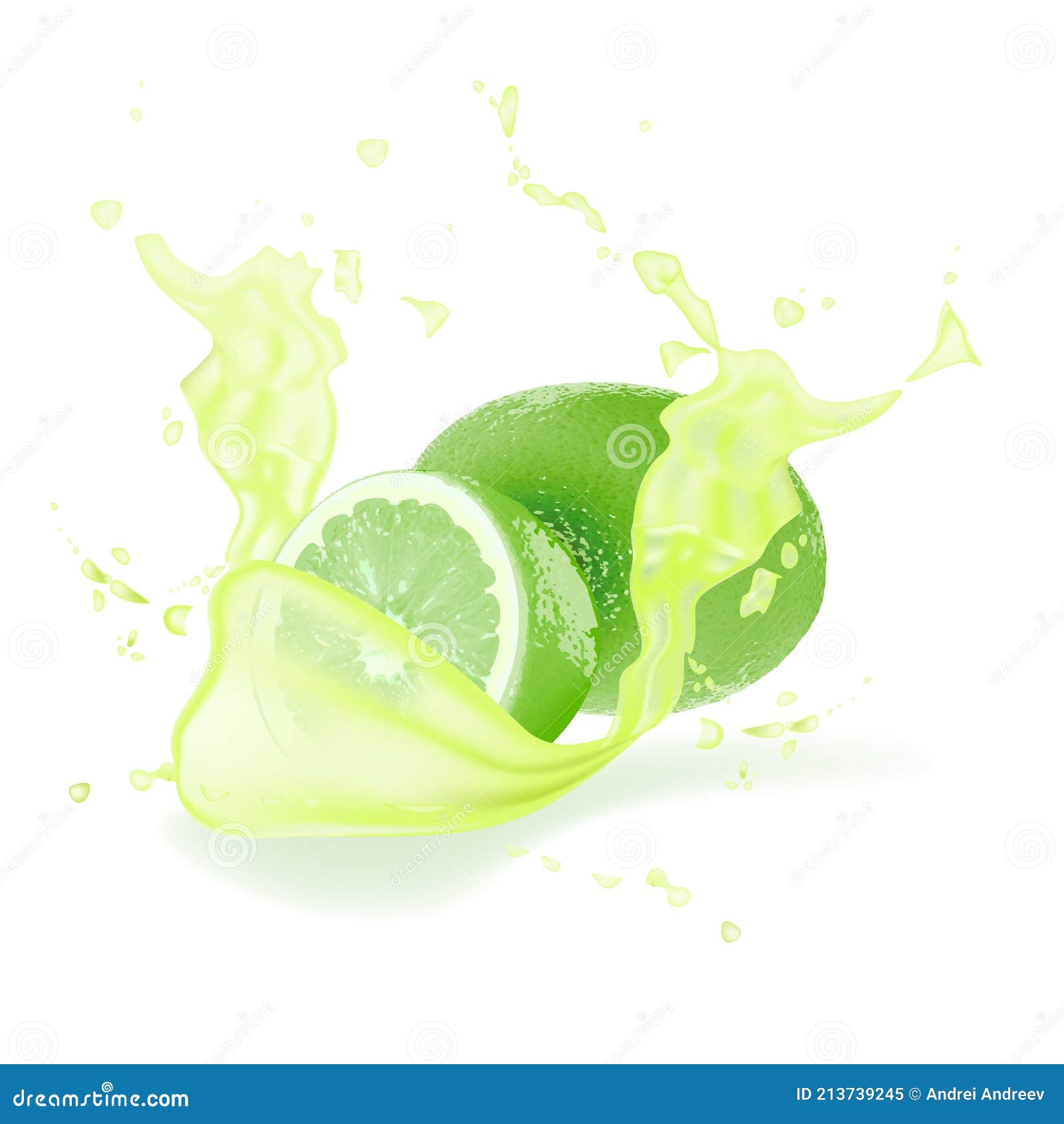 Fresh Lime in Juice Splash Isolated Fruit Stock Illustration ...