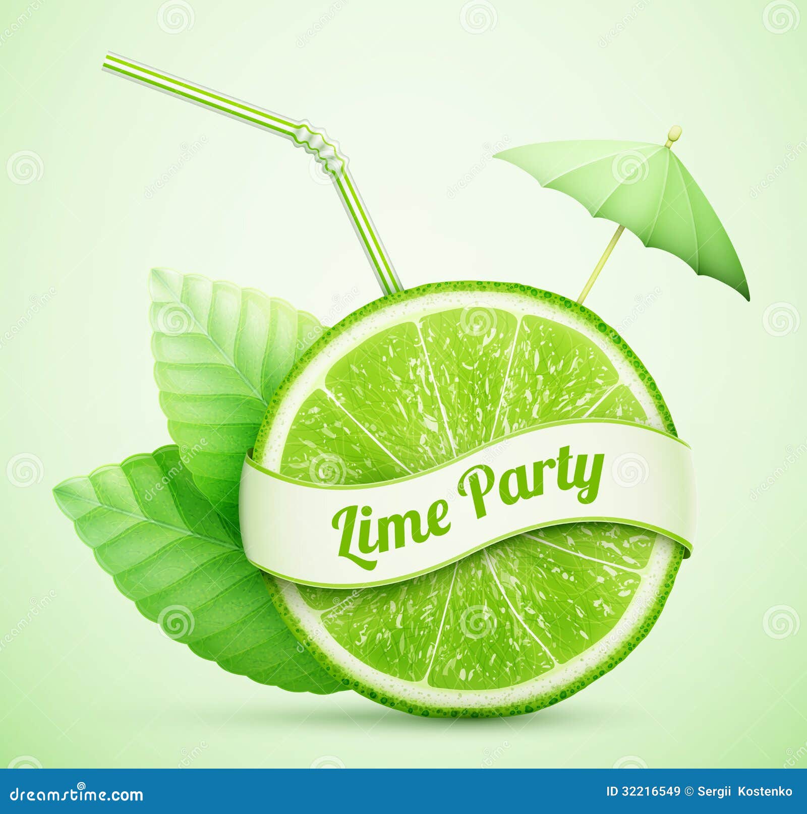 Fresh Lime with Ribbon and Cocktail Stick Stock Vector - Illustration ...