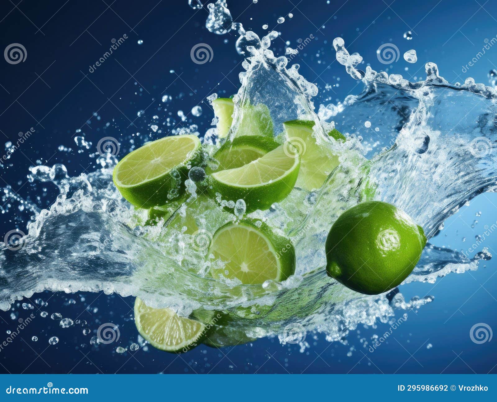 Fresh Lime in Water with Splash on Blue Background. Fresh Citrus Fruit ...