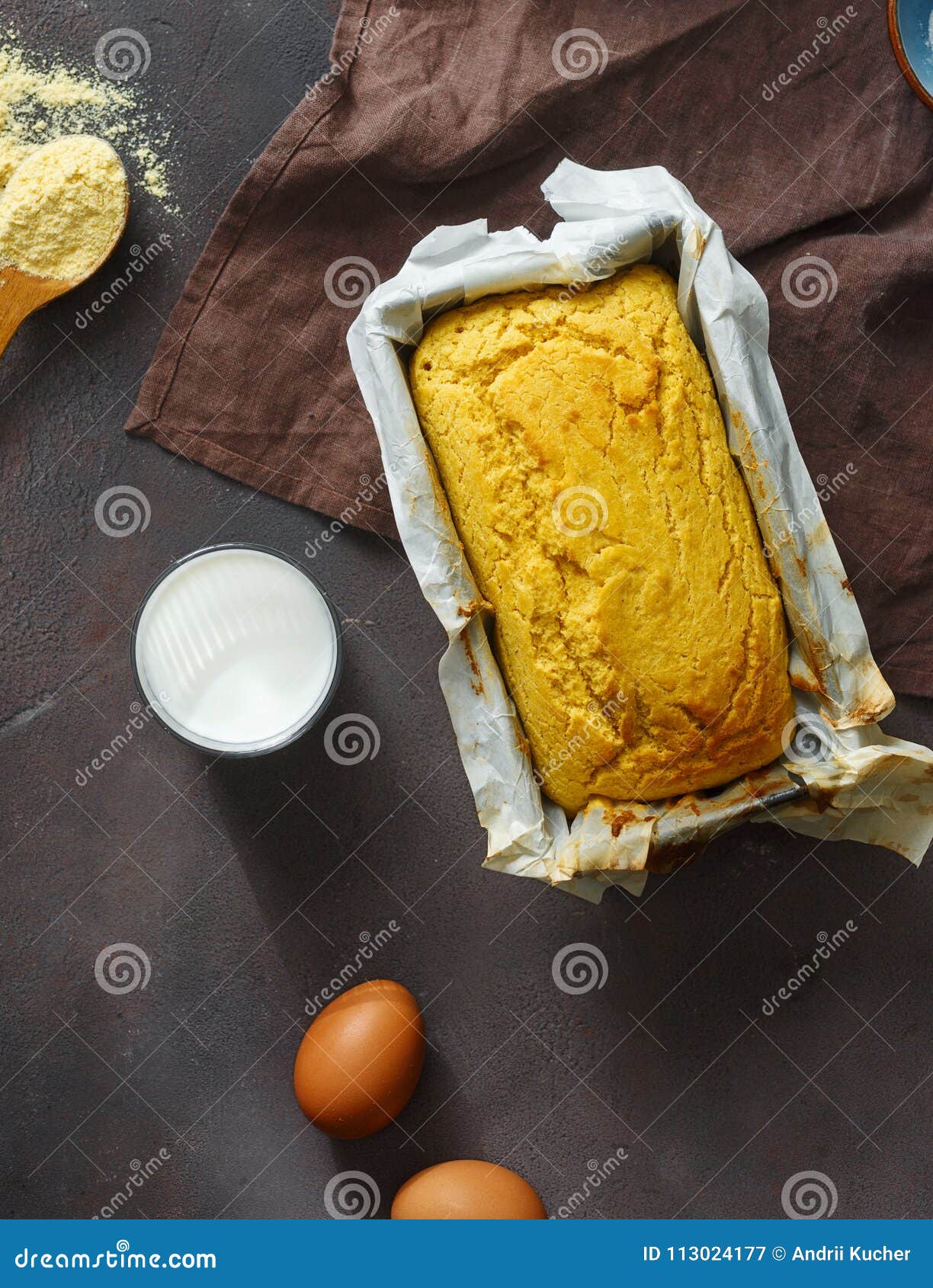 Fresh Loaf Homemade Corn Bread Top View Stock Image - Image of bakery ...