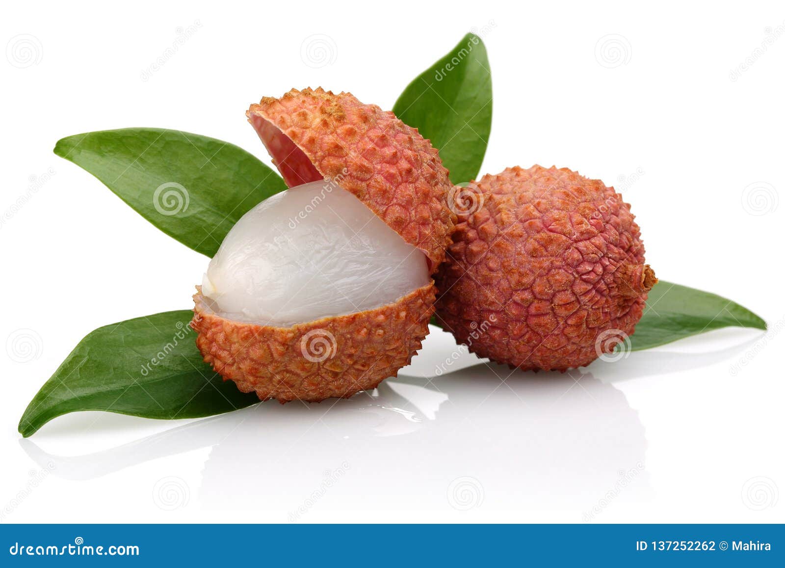 Fresh Lychee Fruit and Leaves Stock Photo - Image of background ...