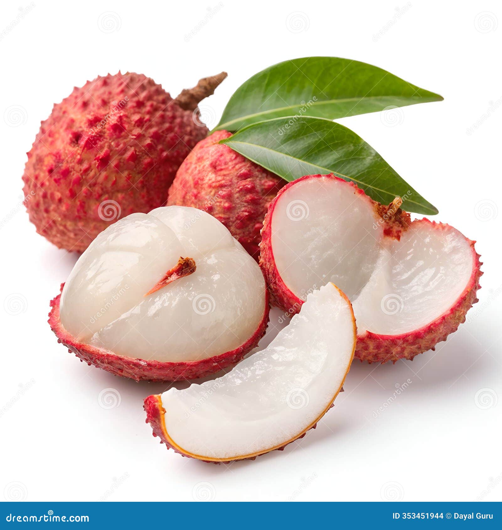 Fresh Lychee Fruit with Slices Isolated Stock Illustration ...