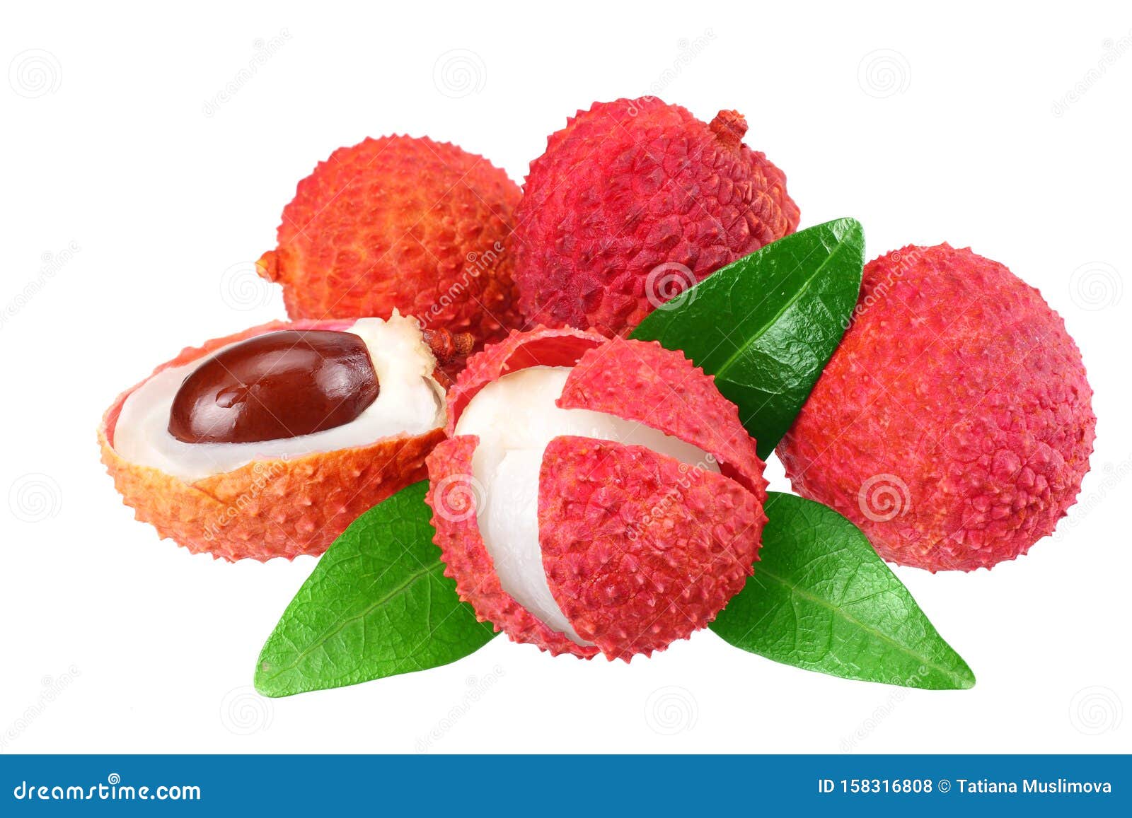 Fresh Lychee with Leaves Isolated on White Background Stock Photo ...