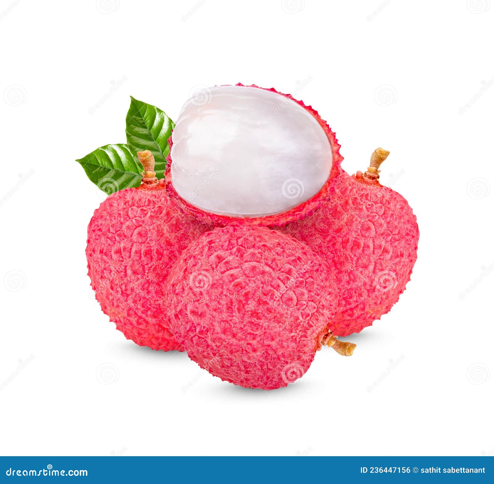 Fresh Lychee with Leaves Isolated on White Background Stock Photo ...